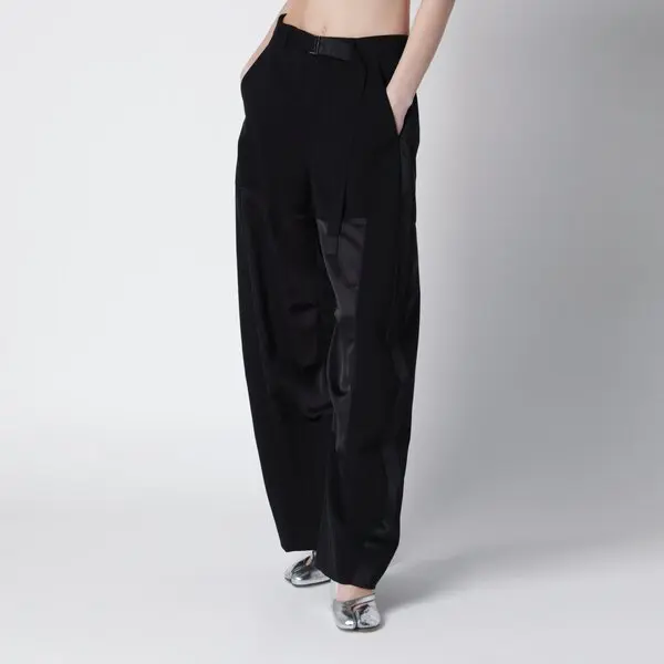 Sacai Wide-leg Wool Trousers With Panels And Belt