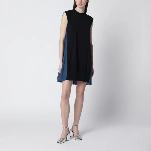 Sacai Knit And Denim Panelled Dress - Blue