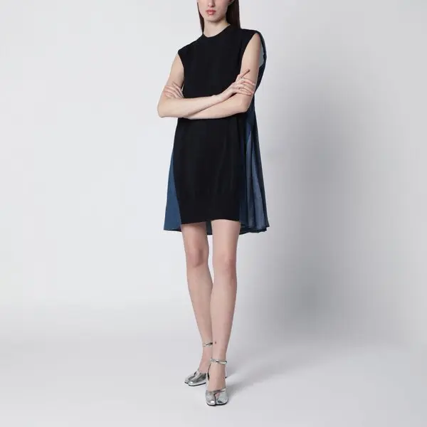 Sacai Knit And Denim Panelled Dress - Blue
