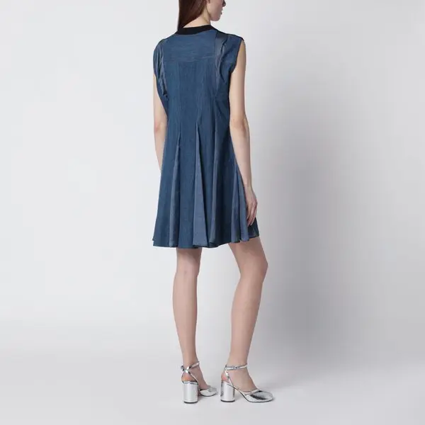 Sacai Knit And Denim Panelled Dress - Blue