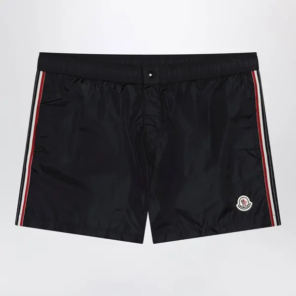 Moncler Swim Shorts With Logo Patch - Black