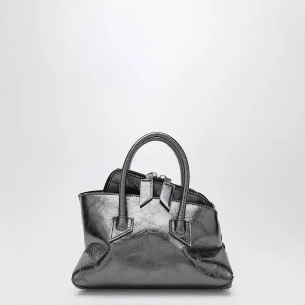 Attico La Passeggiata Mini Dark Cracked Laminated Leather Bag - Grey