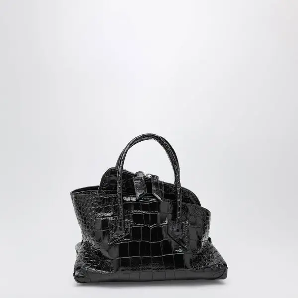 Attico La Passeggiata Mini Crocodile-print Leather Bag - Black