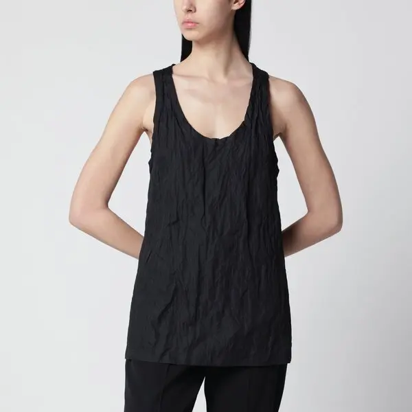 TOTEME Crinkled Cotton Tank Top - Black