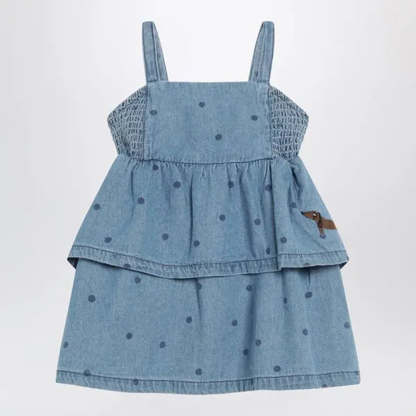 MINI RODINI Polka Dot Denim Dress - Blue