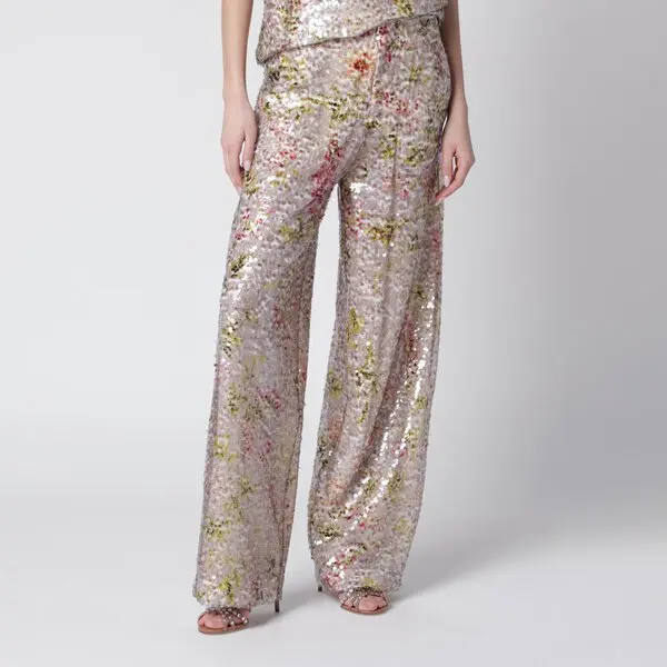 Alberta Ferretti Sequin Trousers With Floral Design - Multicolor