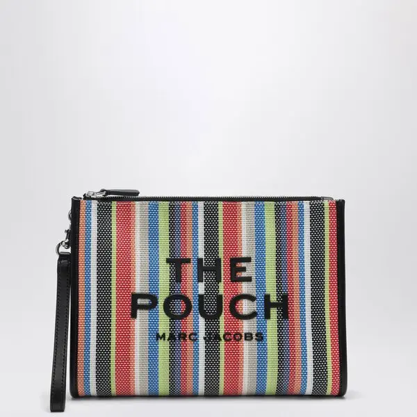 Marc Jacobs Large Rainbow Striped Mesh Pouch With Wrist Strap - Red