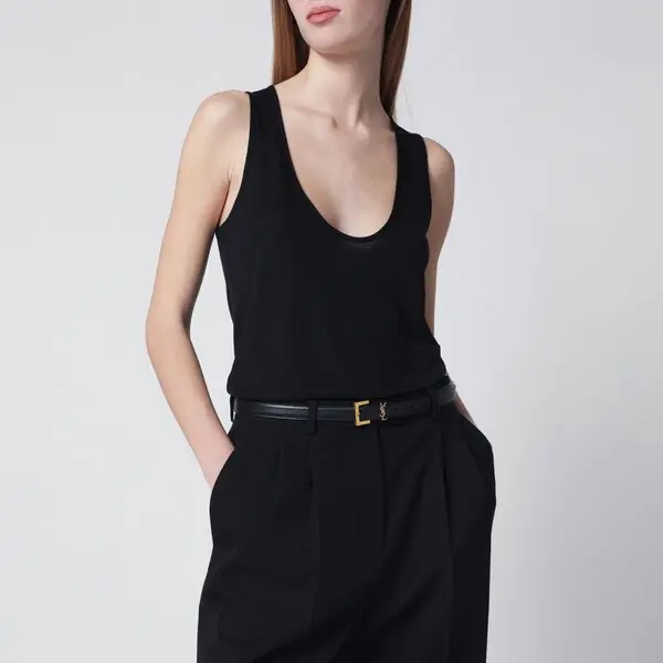 Saint Laurent Cassandre Leather Belt - Black