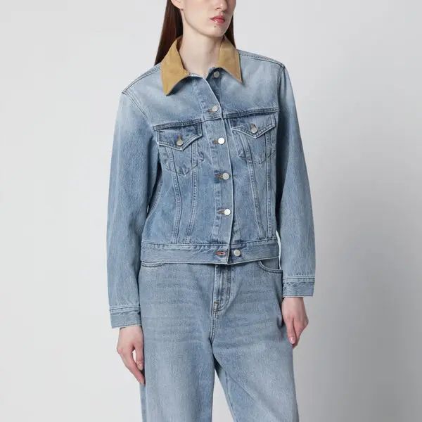 RÓHE Blue Denim Jacket With Suede Collar - Light Blue
