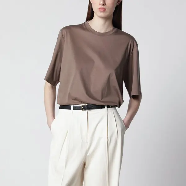 RÓHE Taupe Cotton And Silk Blend T-shirt - Brown