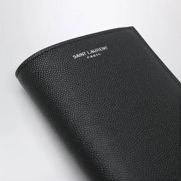 Saint Laurent Card Holder In Grain De Poudre Leather - Black