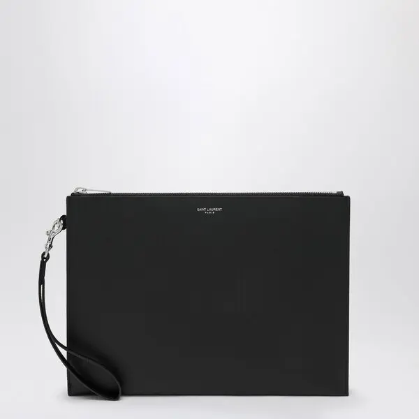 Saint Laurent Tablet Holder In Grain De Poudre Leather - Black