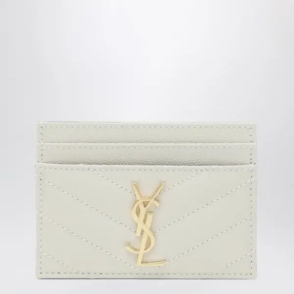 Saint Laurent Cassandre Card Holder In Cream - Beige