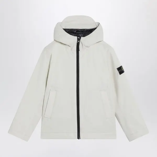 Stone Island Ivory Zip Jacket In Polyester Canvas - White