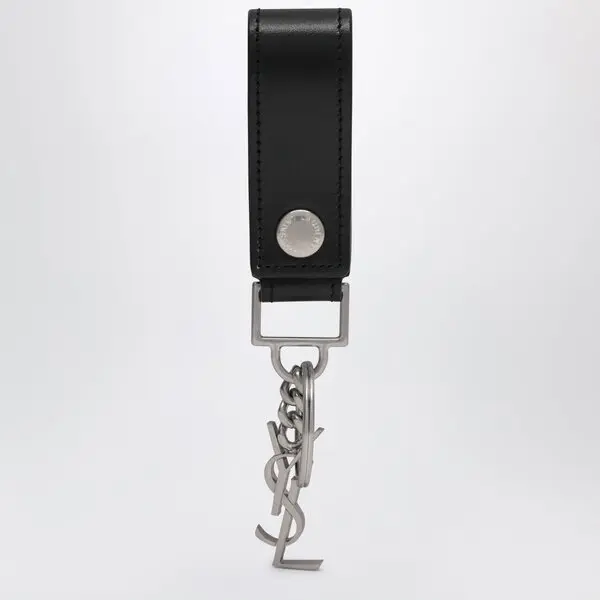 Saint Laurent Leather Cassandre Key Ring - Black