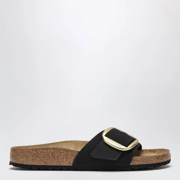 BIRKENSTOCK Madrid Big Buckle Nubuck Leather Slides - Black