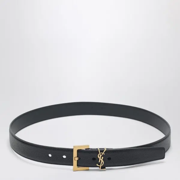 Saint Laurent Cassandre Leather Belt - Black