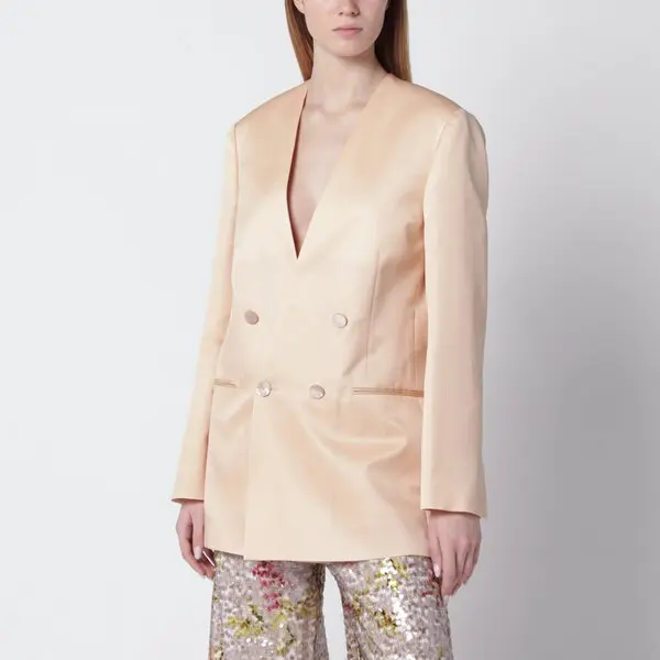 Alberta Ferretti Silk Organza Double-breasted Jacket - Beige
