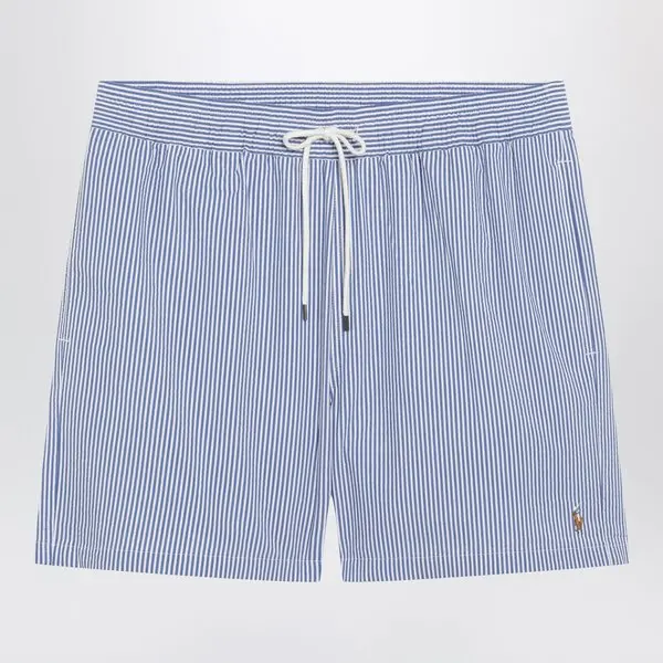 Polo Ralph Lauren Striped Seersucker Swim Shorts - Light Blue