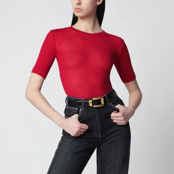 Versace Virgin Wool T-shirt With Embroidered Logo - Red