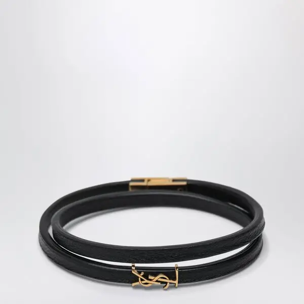 Saint Laurent Double-wrap Leather Bracelet With Cassandre Logo - Black