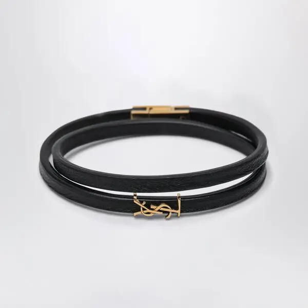 Saint Laurent Double-wrap Leather Bracelet With Cassandre Logo - Black