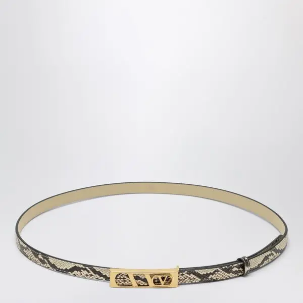 Valentino Garavani Volgo Signature Python Leather Belt - Beige