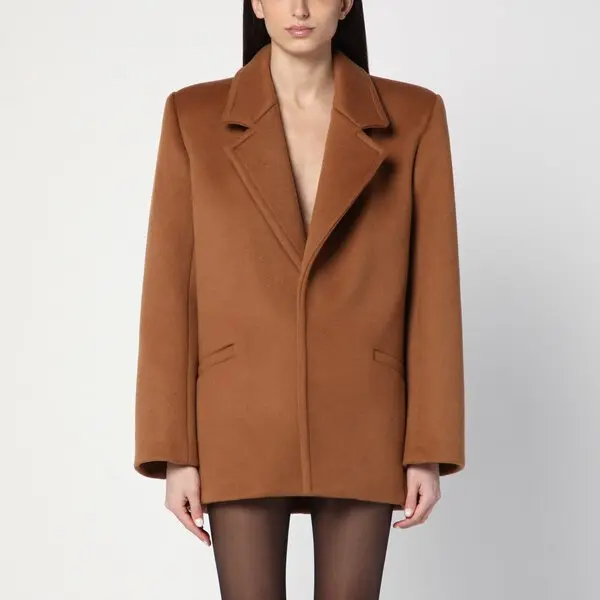Saint Laurent Camel Wool Short Coat - Brown