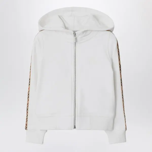 Burberry Zip-up Cotton Hoodie With Check Trims - White