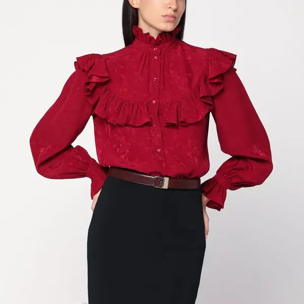 Saint Laurent Damask Silk Shirt - Red