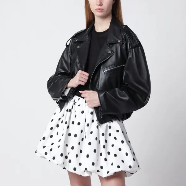 SWORD 6644 Balloon Leather Bomber Jacket - Black