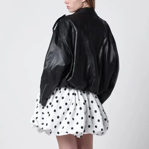 SWORD 6644 Balloon Leather Bomber Jacket - Black
