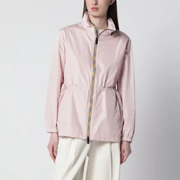 Burberry Short Parka In Nylon With Check Tape - Pink