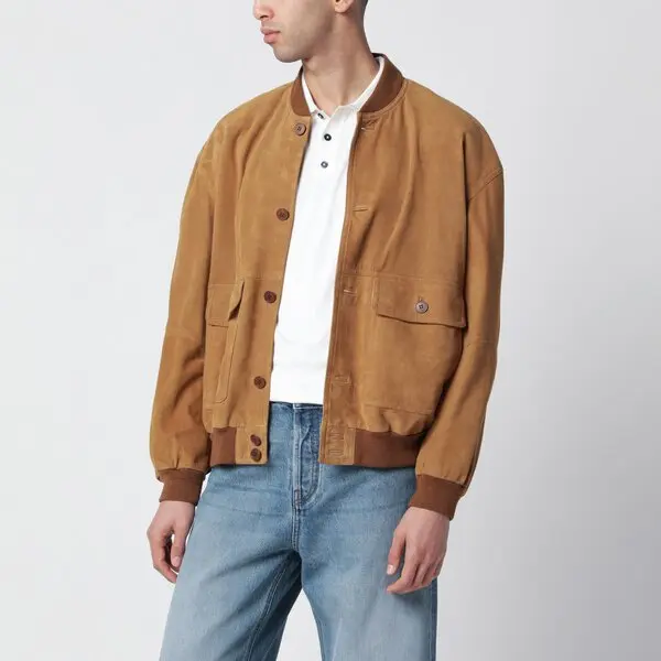 Saint Laurent Caramel Suede Bomber Jacket - Brown
