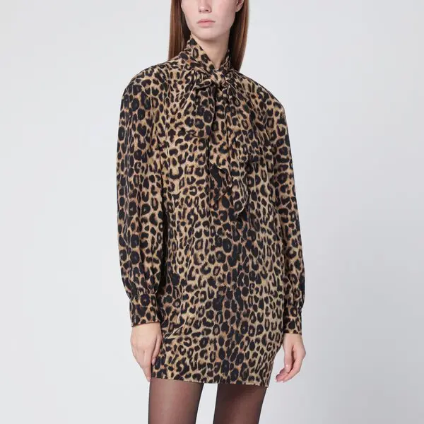 Saint Laurent Leopard Silk Mini Dress - Print