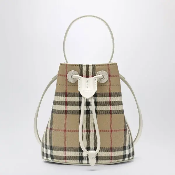 Burberry Mini Bucket Bag With Check Pattern - Beige