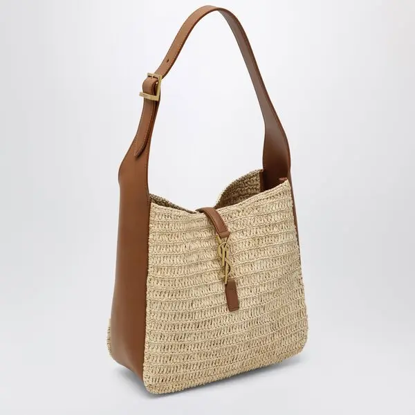 Saint Laurent Le 5 À 7 Small Raffia And Leather Bag - Beige