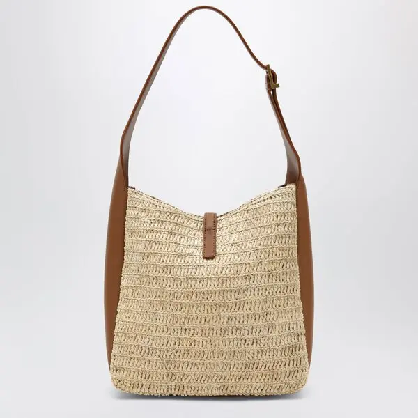 Saint Laurent Le 5 À 7 Small Raffia And Leather Bag - Beige
