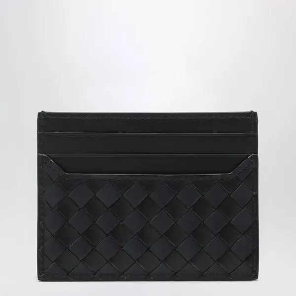 Bottega Veneta Woven Leather Card Holder In Black And Blue - Multicolor