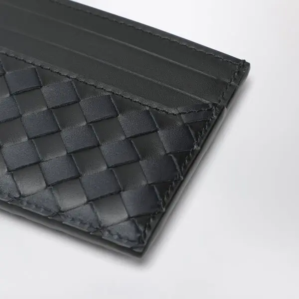 Bottega Veneta Woven Leather Card Holder In Black And Blue - Multicolor