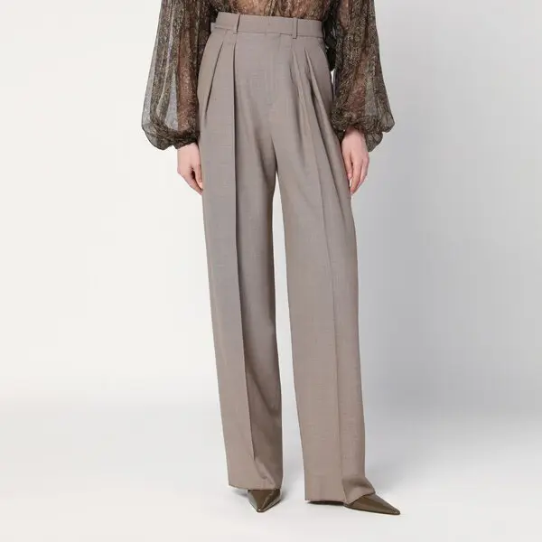 Saint Laurent Wide Wool Trousers - Beige