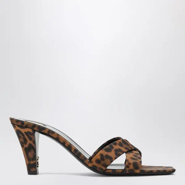 Saint Laurent Leopard Print Grosgrain Mules - Brown