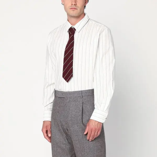 Saint Laurent Striped Cassandre Shirt In Cotton