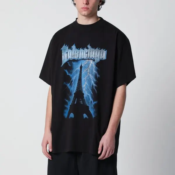 Balenciaga Paris Thunderstorm Oversized T-shirt - Black