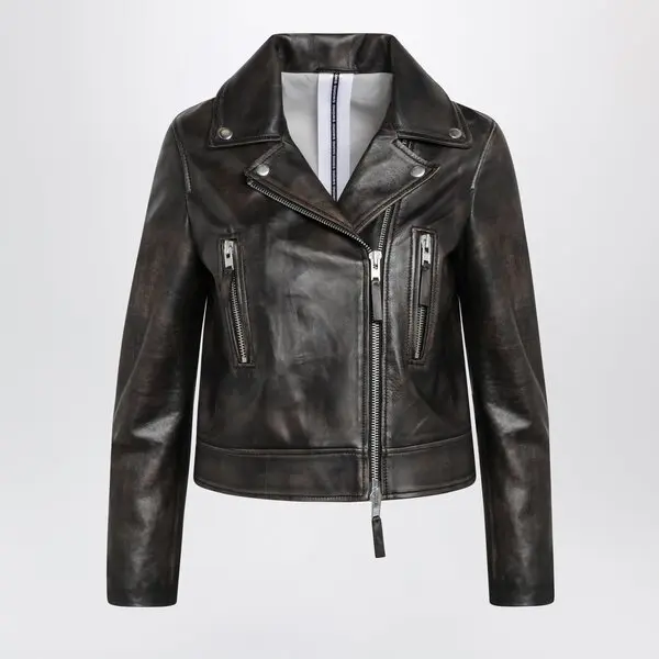 SWORD 6644 Vintage-effect Leather Biker Jacket - Black