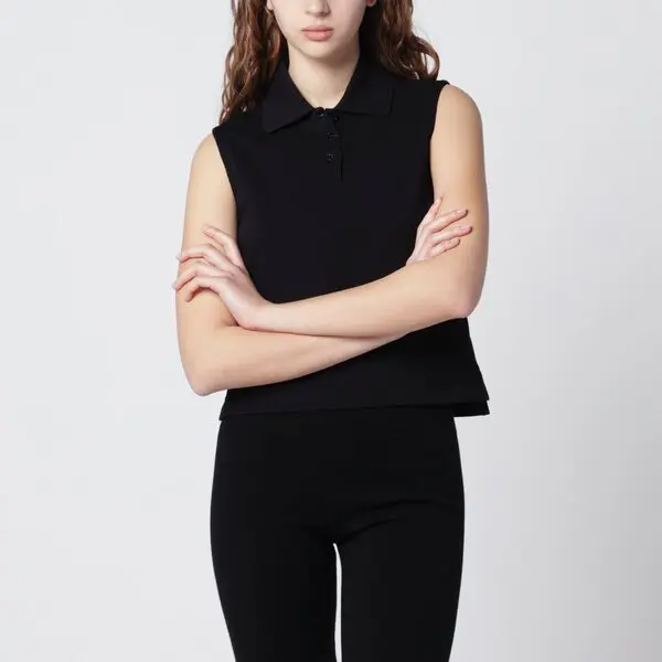 Saint Laurent Sleeveless Piqué Polo With Cassandre Logo - Black