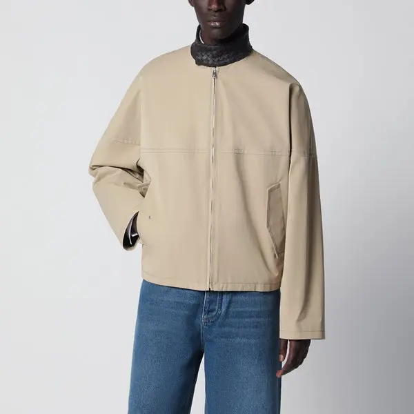 Bottega Veneta Cotton Jacket With Intrecciato Collar - Beige