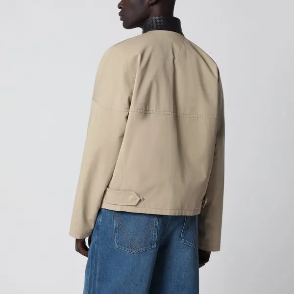 Bottega Veneta Cotton Jacket With Intrecciato Collar - Beige