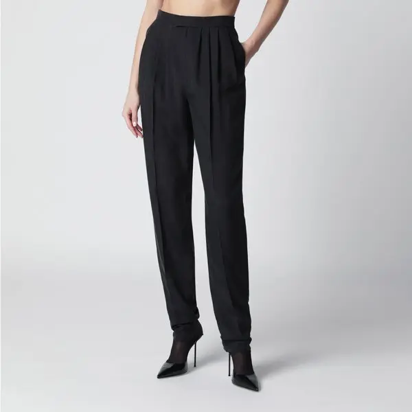 Saint Laurent Tailored Trousers In Habutai Silk - Black