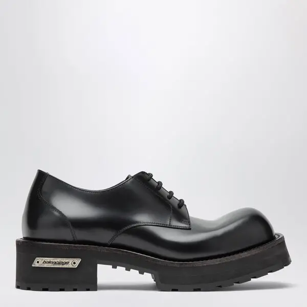 Balenciaga Denom Derby Shoes In Calfskin Leather - Black